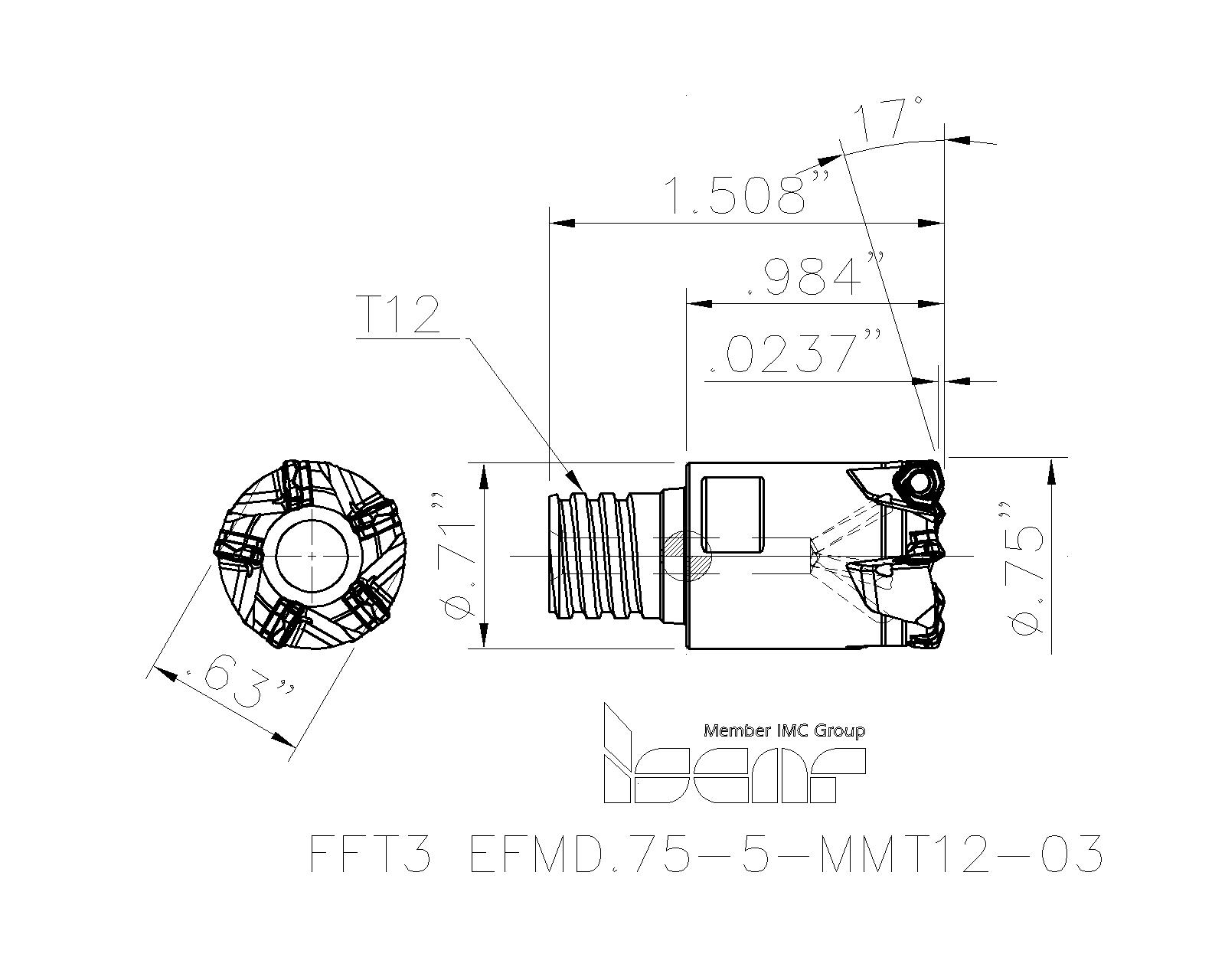 ISCAR Cutting Tools - Metal Working Tools - FFT3 EFM-MM 03 : 3404546 - FFT3 EFMD.75-5-MMT12-03